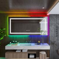 China Modern Luxury Frameless LED Backlit Bathroom Anti-Fog Rectangular Touch Screen RGB Color Changing Feature IP44 Rated for Hotels for sale