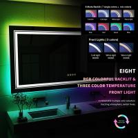China Modern Luxury Frameless LED Backlit Bathroom Anti-Fog Rectangular Touch Screen RGB Color Changing Feature IP44 Rated for Hotels for sale