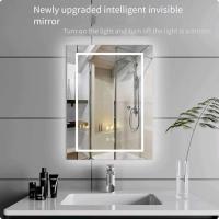 China Hotel Collection Modern Wall Mounted Bluetooth Smart LED Lighted Vanity Mirror Anti-Fog Bath Mirror with Hidden Magic Lighting for sale