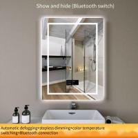 China Hotel Collection Modern Wall Mounted Bluetooth Smart LED Lighted Vanity Mirror Anti-Fog Bath Mirror with Hidden Magic Lighting for sale