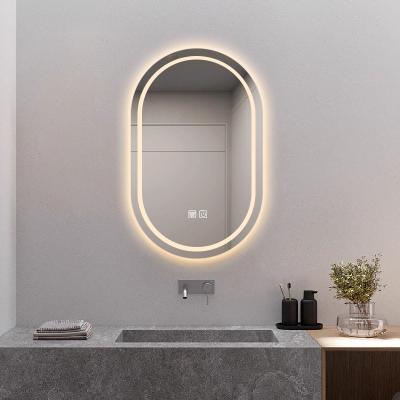 China Modern Anti-Fog Oval LED Illuminated Bathroom Vanity Mirror Simple Smart Rectangle Touch Control for Hotel Apartments Villas for sale
