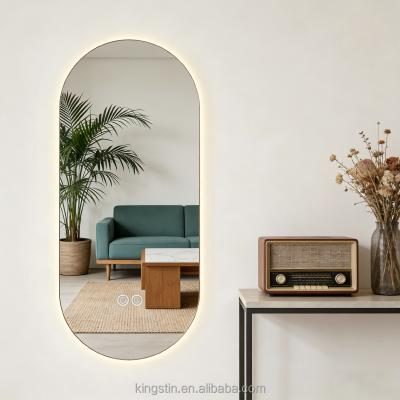 China Kingstin Modern Anti Fog LED Backlit Vanity Mirror Light Smart Wall Cabinet Arched Bathroom Mirror for Hotel Use for sale