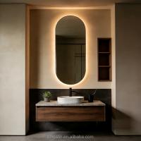 China Kingstin Modern Anti Fog LED Backlit Vanity Mirror Light Smart Wall Cabinet Arched Bathroom Mirror for Hotel Use for sale
