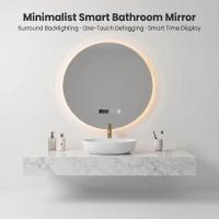 China Kingstin Frameless LED Backlit Bathroom Mirror, Anti-Fog Smart Vanity Mirror with Time Display, 3 Color Dimmable Wall Mirror for sale