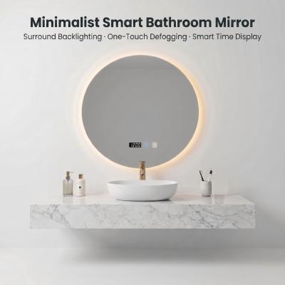 China Kingstin Frameless LED Backlit Bathroom Mirror, Anti-Fog Smart Vanity Mirror with Time Display, 3 Color Dimmable Wall Mirror for sale