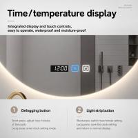 China Kingstin Frameless LED Backlit Bathroom Mirror, Anti-Fog Smart Vanity Mirror with Time Display, 3 Color Dimmable Wall Mirror for sale