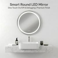 China Kingstin Smart Round LED Bathroom Mirror, Frameless Vanity Mirror, 3-Color Light, Anti-Fog, Custom Size, Bluetooth for sale