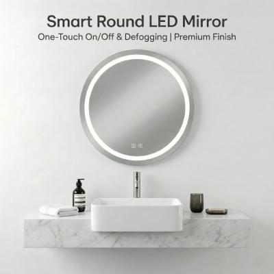 China Kingstin Smart Round LED Bathroom Mirror, Frameless Vanity Mirror, 3-Color Light, Anti-Fog, Custom Size, Bluetooth for sale
