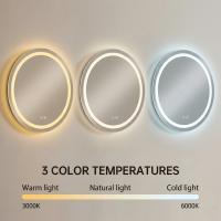 China Kingstin Smart Round LED Bathroom Mirror, Frameless Vanity Mirror, 3-Color Light, Anti-Fog, Custom Size, Bluetooth for sale