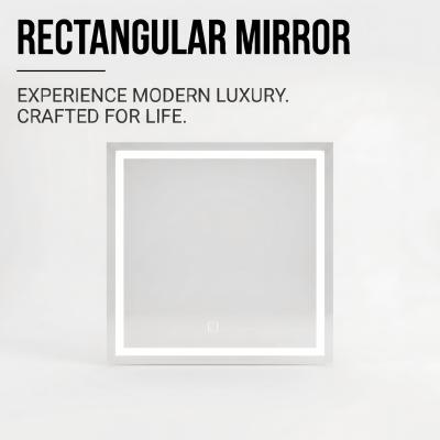 China Kingstin Square LED Bathroom Mirror, Dimmable 3-Color Light, Anti-Fog, Custom Size & Time Display Smart Vanity Mirror for sale