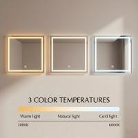 China Kingstin Square LED Bathroom Mirror, Dimmable 3-Color Light, Anti-Fog, Custom Size & Time Display Smart Vanity Mirror for sale