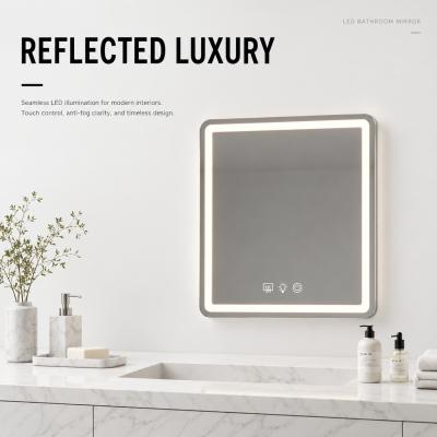 China Kingstin Frameless LED Bathroom Mirror Smart Defogging Motion Sensor Wall Vanity Mirror 3-Color Light Time Display for sale
