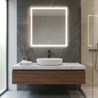 China Kingstin Frameless LED Bathroom Mirror Smart Defogging Motion Sensor Wall Vanity Mirror 3-Color Light Time Display for sale