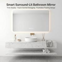 China Kingstin Smart Backlit Bathroom Mirror, Anti-Fog Frameless LED Mirror with Time Display, 3 Color Dimmable, Customizable Size for sale
