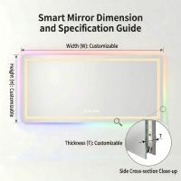 China Kingstin RGB LED Smart Bathroom Mirror Frameless Iridescent Backlit Anti-Fog Bluetooth Time Date Mirror Modern Decor for sale
