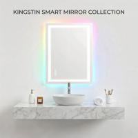 China Kingstin Frameless LED Bathroom Mirror with RGB Backlight, Anti-Fog Wall Mounted Smart Vanity Mirror with Touch Control for sale