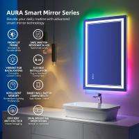 China Kingstin Frameless LED Bathroom Mirror with RGB Backlight, Anti-Fog Wall Mounted Smart Vanity Mirror with Touch Control for sale