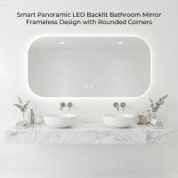 China Kingstin Panoramic Frameless Smart LED Bathroom Mirror - Rounded Backlit Vanity Mirror with Defogger & Time Display for sale