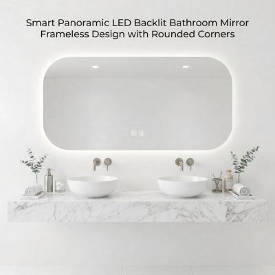 China Kingstin Panoramic Frameless Smart LED Bathroom Mirror - Rounded Backlit Vanity Mirror with Defogger & Time Display for sale