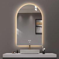 China Kingstin Arched LED Bathroom Mirror Frameless Smart Wall Mirror with 3 Colors, Anti-Fog, Time Display, Dimmable for sale