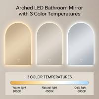 China Kingstin Arched LED Bathroom Mirror Frameless Smart Wall Mirror with 3 Colors, Anti-Fog, Time Display, Dimmable for sale