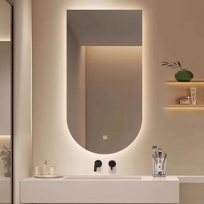 China French Arch Smart Bathroom Mirror LED Light Anti-Fog Modern Nordic Style Wall-Mounted Vanity Mirror Touch Switch Irregular Shape for sale