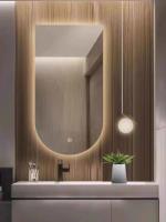 China French Arch Smart Bathroom Mirror LED Light Anti-Fog Modern Nordic Style Wall-Mounted Vanity Mirror Touch Switch Irregular Shape for sale