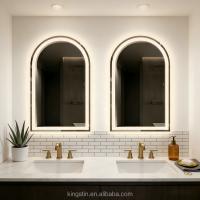 China Nordic Arched Wall-Mounted Smart Anti-Fog Bathroom LED Lighted Mirror Vanity Mirror for Toilet Hotel Bathroom Barbershop for sale