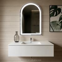 China Nordic Arched Wall-Mounted Smart Anti-Fog Bathroom LED Lighted Mirror Vanity Mirror for Toilet Hotel Bathroom Barbershop for sale