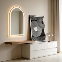 China Nordic Arched Wall-Mounted Smart Anti-Fog Bathroom LED Lighted Mirror Vanity Mirror for Toilet Hotel Bathroom Barbershop for sale