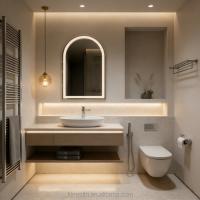 China Modern Simple Design Customize Bath Wall Mounted Furniture Bathroom Mirrored Vanity Cabinet with Ceramic Sink for sale
