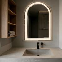 China Customized High-quality Hotel Arched Bathroom Wall Mounted Intelligent Defogging Mirror LED Backlit Decorative Shower Mirror for sale