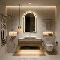 China French Arch Oval Smart Bathroom Vanity Mirror LED Light Anti-Fog Minimalist Nordic Style Wall-Mounted Touch Switch for Salon Use for sale