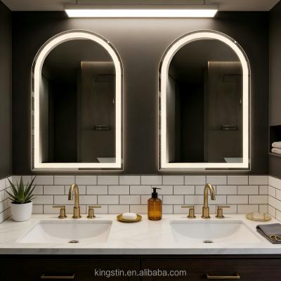 China Kingstin Modern LED Touch Screen Mirror for Bedroom Bathroom or Hallway Irregular Arch Design for sale