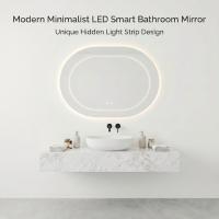 China Kingstin Invisible LED Strip Bathroom Mirror, Smart Touch Oval Frameless Mirror, 3000K-6000K Dimmable Vanity Mirror for sale