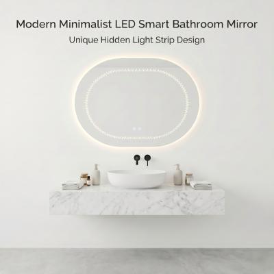 China Kingstin Invisible LED Strip Bathroom Mirror, Smart Touch Oval Frameless Mirror, 3000K-6000K Dimmable Vanity Mirror for sale