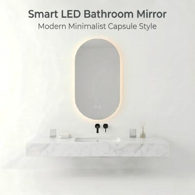 China Kingstin Frameless Oval Smart LED Bathroom Mirror Wall Mounted Backlit Vanity Mirror with Defogger Motion Sensor 3 Colors for sale