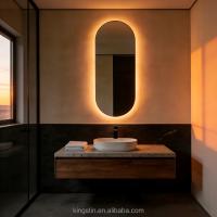 China Kingstin Frameless Oval Smart LED Bathroom Mirror Wall Mounted Backlit Vanity Mirror with Defogger Motion Sensor 3 Colors for sale