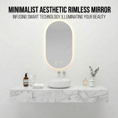China Kingstin Custom Oval LED Bathroom Mirror Rimless Backlit Smart Vanity Mirror Anti-Fog Bluetooth Time Display for sale