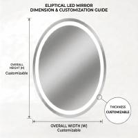 China Kingstin Custom Oval LED Mirror Smart Bathroom Frameless Illuminated Mirror Anti-Fog Bluetooth Music 3-Color Light for sale