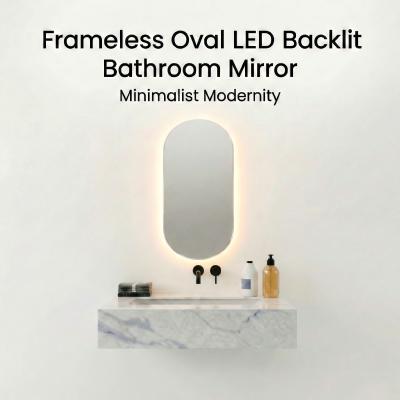 China Kingstin Minimalist Frameless Oval LED Backlit Bathroom Mirror | Motion Sensor & Anti-Fog for sale