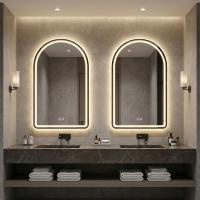 China Smart Touch Modern Fogless Anti Fog Framed White Lighted Illuminated Frontlit Led With Lights Arched Bathroom Mirror for sale