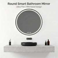 China Kingstin Round Smart LED Mirror, Ultra-Thin Aluminum Frame, Anti-Fog Vanity Mirror with Bluetooth, Time, 3-Color Dimmable for sale