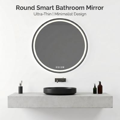 China Kingstin Round Smart LED Mirror, Ultra-Thin Aluminum Frame, Anti-Fog Vanity Mirror with Bluetooth, Time, 3-Color Dimmable for sale