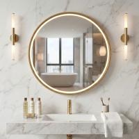 China Kingstin Custom Round Smart LED Mirror Stainless Steel Bathroom Vanity Anti-Fog Bluetooth Music Wall Mirror for sale