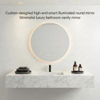 China Kingstin Round Frameless LED Bathroom Mirror Backlit Anti-Fog Vanity Mirror with 3-Color Light Time Display Touch Control for sale