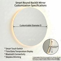 China Kingstin Round Frameless LED Bathroom Mirror Backlit Anti-Fog Vanity Mirror with 3-Color Light Time Display Touch Control for sale