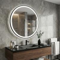China Kingstin Custom Metal Frame LED Bathroom Mirror, Round Wall Mounted Vanity Mirror with 3 Colors, Anti-Fog & Dimmable for sale