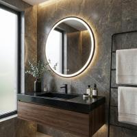 China Kingstin Custom Metal Frame LED Bathroom Mirror, Round Wall Mounted Vanity Mirror with 3 Colors, Anti-Fog & Dimmable for sale