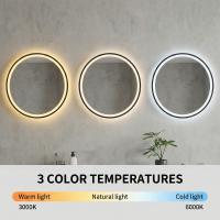 China Kingstin Custom Metal Frame LED Bathroom Mirror, Round Wall Mounted Vanity Mirror with 3 Colors, Anti-Fog & Dimmable for sale